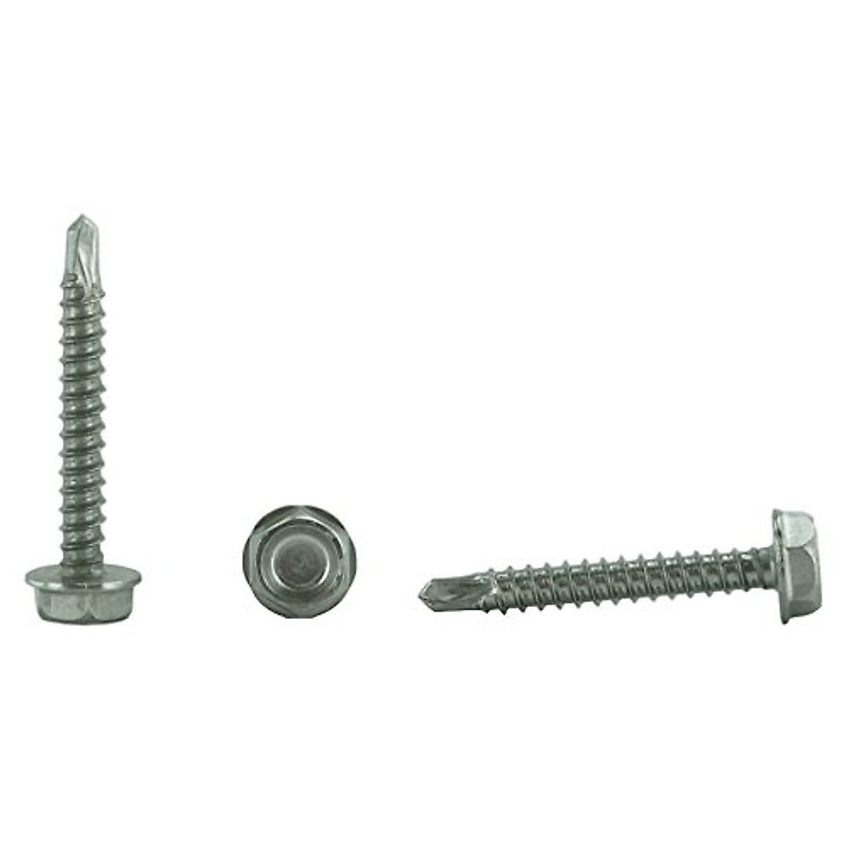 Stainless #6 x 1/2 Inch Hex Washer Head Self Drilling Sheet Metal Tek Screws with Drill Point, 410 Stainless Steel, Self Driller, 100 Pieces (#6 x 1/2 Inch)