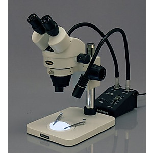 AmScope SM-1BSW2-L6W Professional Binocular Stereo Zoom Microscope, WH10x Eyepieces, 3.5X-225X Magnification, 0.7X-4.5X Zoom Objective, 6W LED Gooseneck LED Light, Pillar Stand, 110V-240V