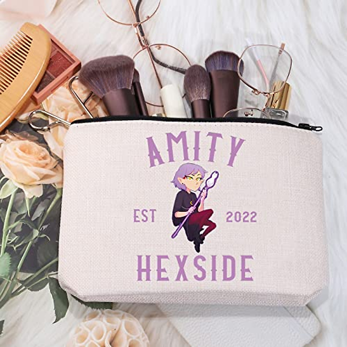 MEIKIUP The Owl House Inspired Makeup Bag Owl House Friends Group Gift The Owl House Fan Travel Toiletry Bag Hexside School of Magic and Demonics (AMITY Bag)