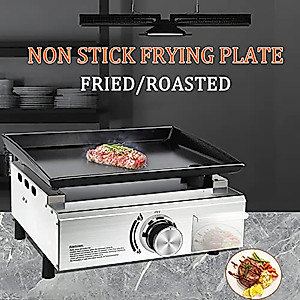 Burner Gas Griddle, 16.3 Inch Outdoor Propane Griddle, Portable Flat Top Grill, Flat Grills Outdoor Cooking, Plancha Para Cocinar, Outdoor BBQ, Camping Tailgating or Picnicking