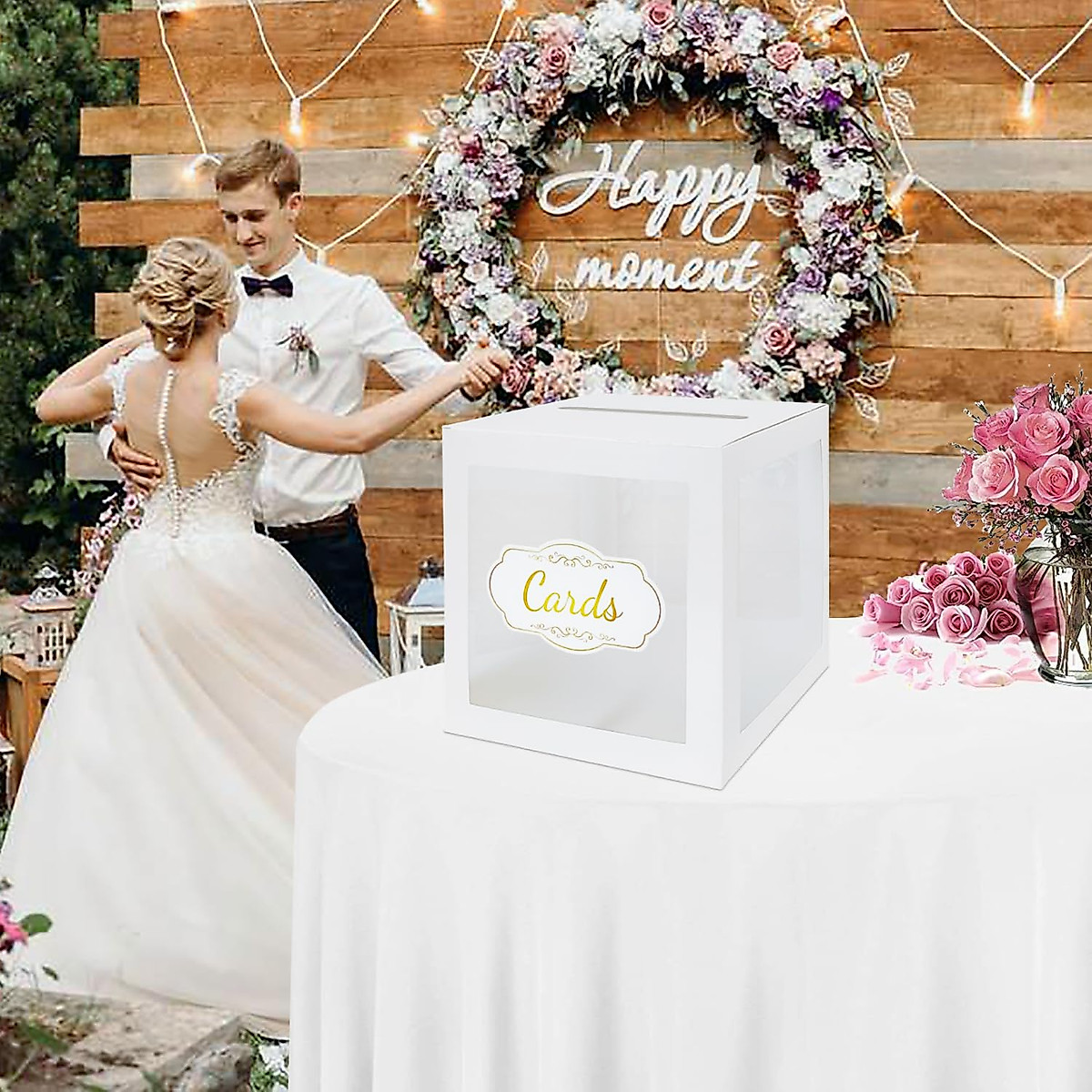 QIKSION Wedding Card Box for Reception, Frosted with White Border Gift Card Box for Wedding, Bridal & Baby Showers, Wishing Well Party, Birthdays, Retirements, Open Houses, Anniversaries