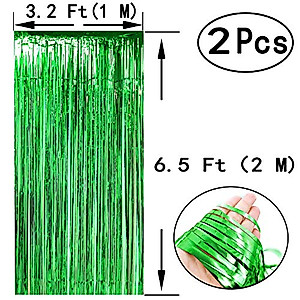 Green Tinsel Foil Fringe Curtains Tropical Jungle Safari Hawaiian Baby Shower Birthday Photo Backdrops Wedding Party Decor Photo Booth Props Backdrops Decorations