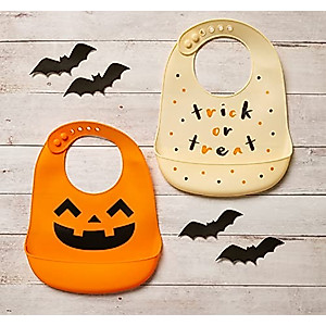 Kate & Milo Silicone Bib Set of 2, Halloween Silicone Bibs with Food Catcher, Soft Adjustable Fit Toddler Bibs, Dishwasher Safe Baby Bibs, Baby Feeding Accessory for New Parents and Expecting Parents