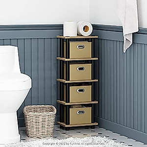 FURINNO LAci 4-Bins System Rack, Oak/Black/Light Brown