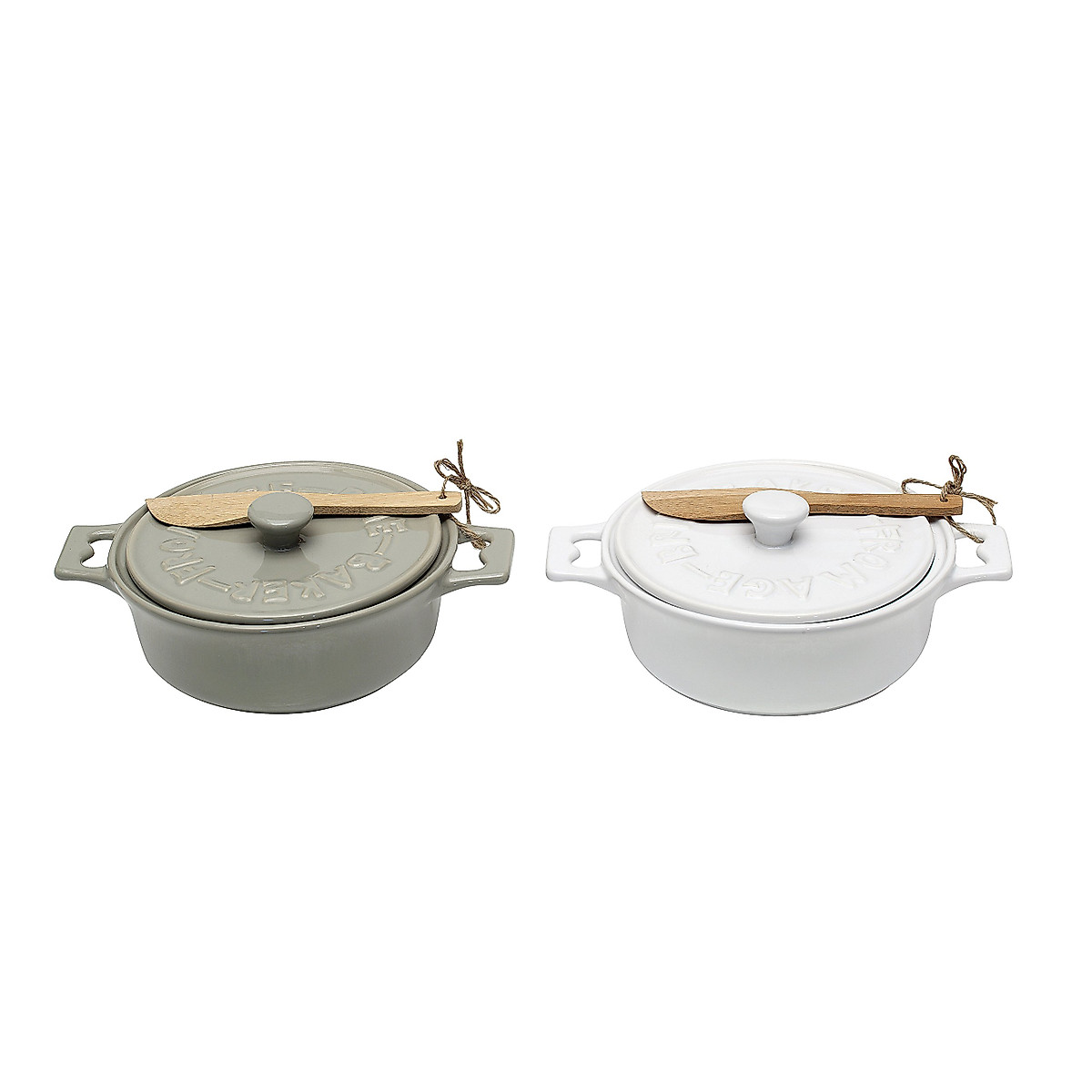 Creative Co-Op Brie Bakers with Lids & Wood Spreaders (Set of 2 Colors)