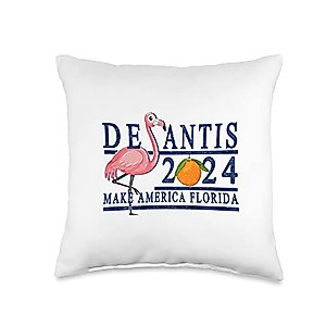 Perfect Republican Ticket DeSantis 2024 Election Desantis 2024 Make America Florida Pink Flamingo Republican Throw Pillow, 16x16, Multicolor