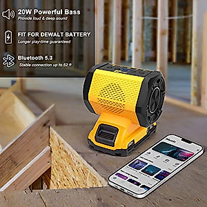 Bluetooth Speaker Fit for DeWALT 18v 20v Max Including 20-60v Flexvolt Battery for Worksite, Camping and Parties (Battery not Included)