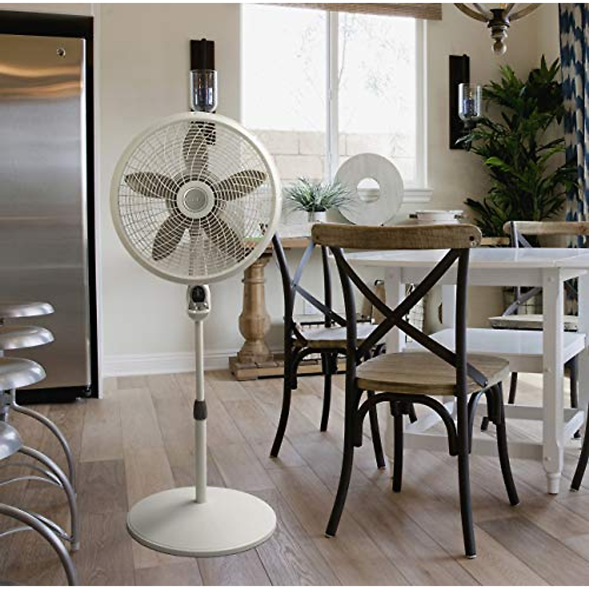 Lasko 1885 18" Cyclone Pedestal Fan with Remote Control, 18 inches White & Portable Electric 42" Oscillating Tower Fan with Nighttime Setting, Timer and Remote Control, Silver T42951