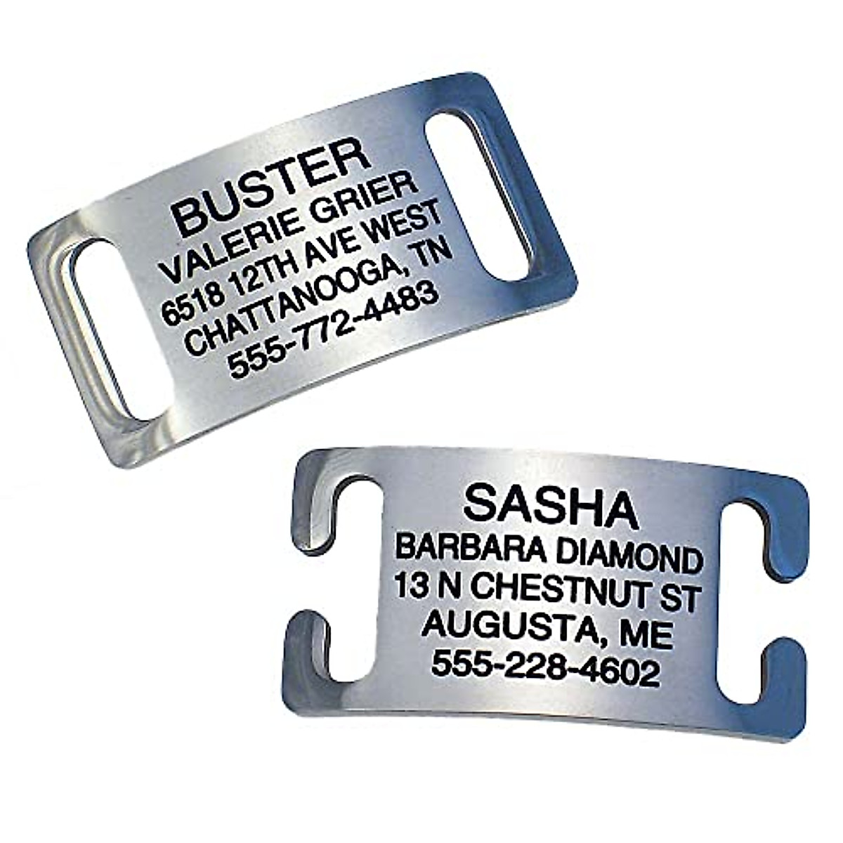 LuckyPet Slide-On Pet ID Tag: Medium-fits 5/8 inch Collars, Open Ends - Personalized Dog and Cat Tags, Silent, Chew-Proof Stainless Steel Collar Tags, Custom Engraved