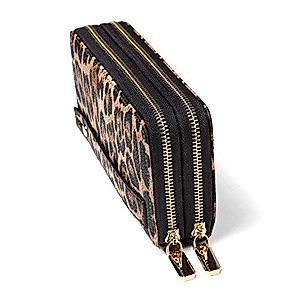 Daisy Rose Dual Zipper Phone Clutch and Wallet for Women - RFID Blocking, PU Vegan Leather Multi-Card Organizer - Leopard