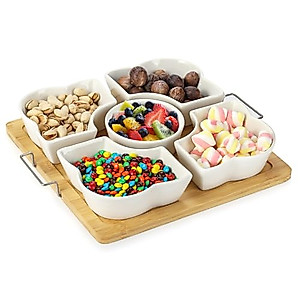 YOUEON Appetizer Serving Tray, Ceramic Divided Serving Tray, Divided Serving Platters for Relish Dishes, Removable Serving Dishes for Chips and Dip, Condiment, Veggies, Candy and Snacks