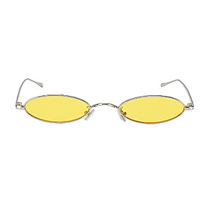 MEETSUN Vintage 90s Small Oval Sunglasses For Women Men Metal Frames Designer Gothic Glasses(C39-Sliver-Yellow)