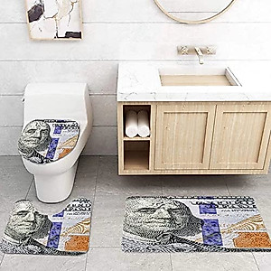 Money Shower Curtain Sets Non-Slip Rug,Toilet Lid Cover and Bath Mat 100 Dollar Bill USA Money Curtains Vintage Hundred Dollar Bathroom Set Fabric Shower Curtain for Bathtub with Plastic 12 Hooks