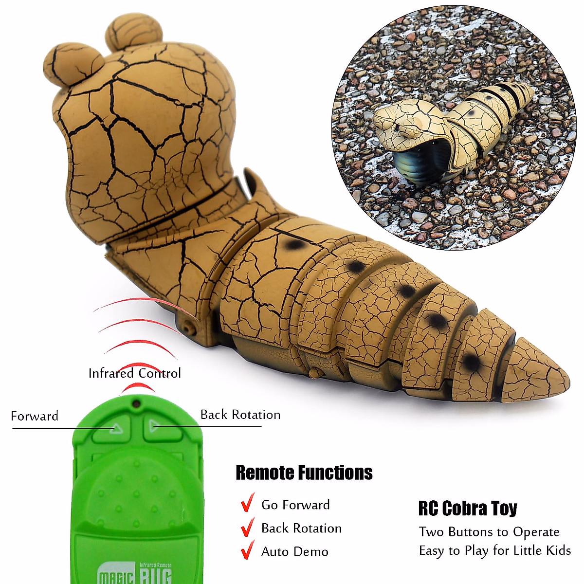 Tipmant Cute RC Snake Cobra Mini Remote Control Animal Toy Electric Car for Pet Cat Dog Realistic Kids Birthday Gifts (Yellow)