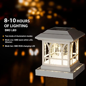 White Solar Post Lights Outdoor Fence Post Lights Fit 3.5x3.5 4x4 4.5x4.5 5x5 Deck Post Lights Solar Powered, RGB & Warm White, 20 LM 1000mAh Battery IP65 Waterproof, ABS Shell Glass Lens (12 Pack)