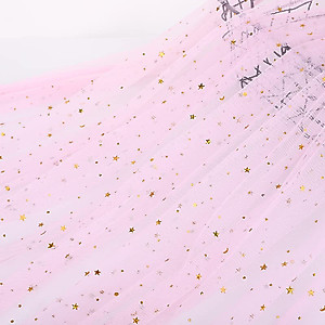 Gold Glitter Sequin Tulle Fabric Star Moon Tutu Skirt Dress Sewing, 63" x 11 Yard Birthday Ribbon Wedding Veil Backdrop Decoration Gauze