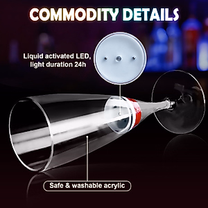 LED Light Up Cups Wine Champagne Flutes Set of 6 Party Favors Adults, Colored Plastic Champagne Flutes Drinking Glasses Glow in the Dark Colorful Glowing Cups for Birthday Christmas Halloween Weddings