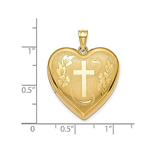 Solid 14k Yellow Gold 24mm Diamond-Cut Cross Ash Holder Heart Locket Pendant - 24mm x 25mm