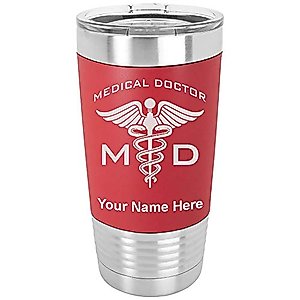 LaserGram 20oz Vacuum Insulated Tumbler Mug, MD Medical Doctor, Personalized Engraving Included (Silicone Grip, Red)