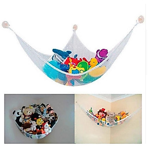 Stuffed Animal Toys Hammock Hanging Stuff Animals Storage Organizer with Decorative Tassels Corner Large Capability Plush Toys Net Holder for Nursery Playroom Kid's Room Bedroom L