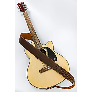 Jeereal Full Grain Genuine Padded Leather Guitar Strap (2.75inches Width) for Electric, Acoustic, and Bass Guitars (Red Brown)