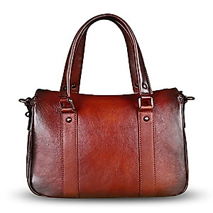 Genuine Leather Satchel Purse for Women Retro Cowhide Handmade Top Handle Shoulder Handbag Designer Crossbody Bag Purse (Red)