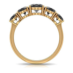 Certified Black Onyx 5 Stone Ring for Women, AAA Quality, Natural Onyx Anniversary Ring - Ready To Gift, 14K Yellow Gold, Size:US 10.00