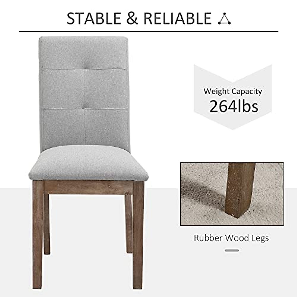 HOMCOM Linen High Back Dining Chairs Set of 2, with Armless Design and Tufted Fabric Cushion, Grey