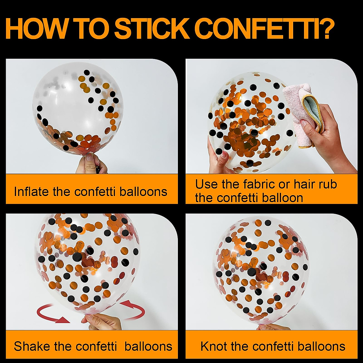 NACHLYNN 60 Packs Orange Confetti Graduation Latex Balloons 12 Inches Halloween Party Balloons for Halloween Birthday Celebration Party Decorations