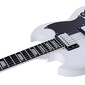 Leo Jaymz 39 Inch Double Cut Solid Body Electric Guitar - Poplar Wood Body，Maple Neck and Composite Ebony Fretboard (DC White)