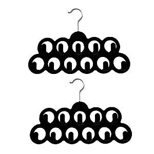 JIANWEI 2pcs Clothes Hanger, Non Slip Closet Scarf Rack, 11 Holes Velvet Swivel Hook, Space Saving Coat Hanger Suit Hangers for Men/Women/Adult(Black)