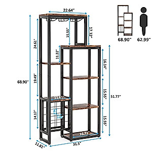 LITTLE TREE Wine Rack Freestanding Floor, 5-Tier Wine Baker Rack Wine Display Shelf with Glass Holder & Wine Storage for Bar, Kitchen, Dining Room, Rustic Brown