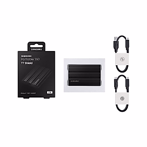 Samsung Portable SSD T7 Shield, 1TB, USB 3.2 Gen.2, 1050MB/s Read, 1000MB/s Write, Robust External Hard Drive Outdoor for Mac, PC and Smartphone, Black, MU-PE1T0S/EU