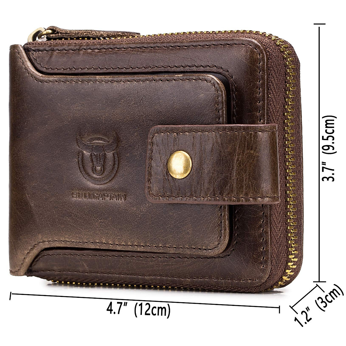 BULLCAPTAIN Mens Genuine Leather Zipper Wallet RFID Blocking Bifold Zip Around Multi Credit Card Holder,Big (brown)