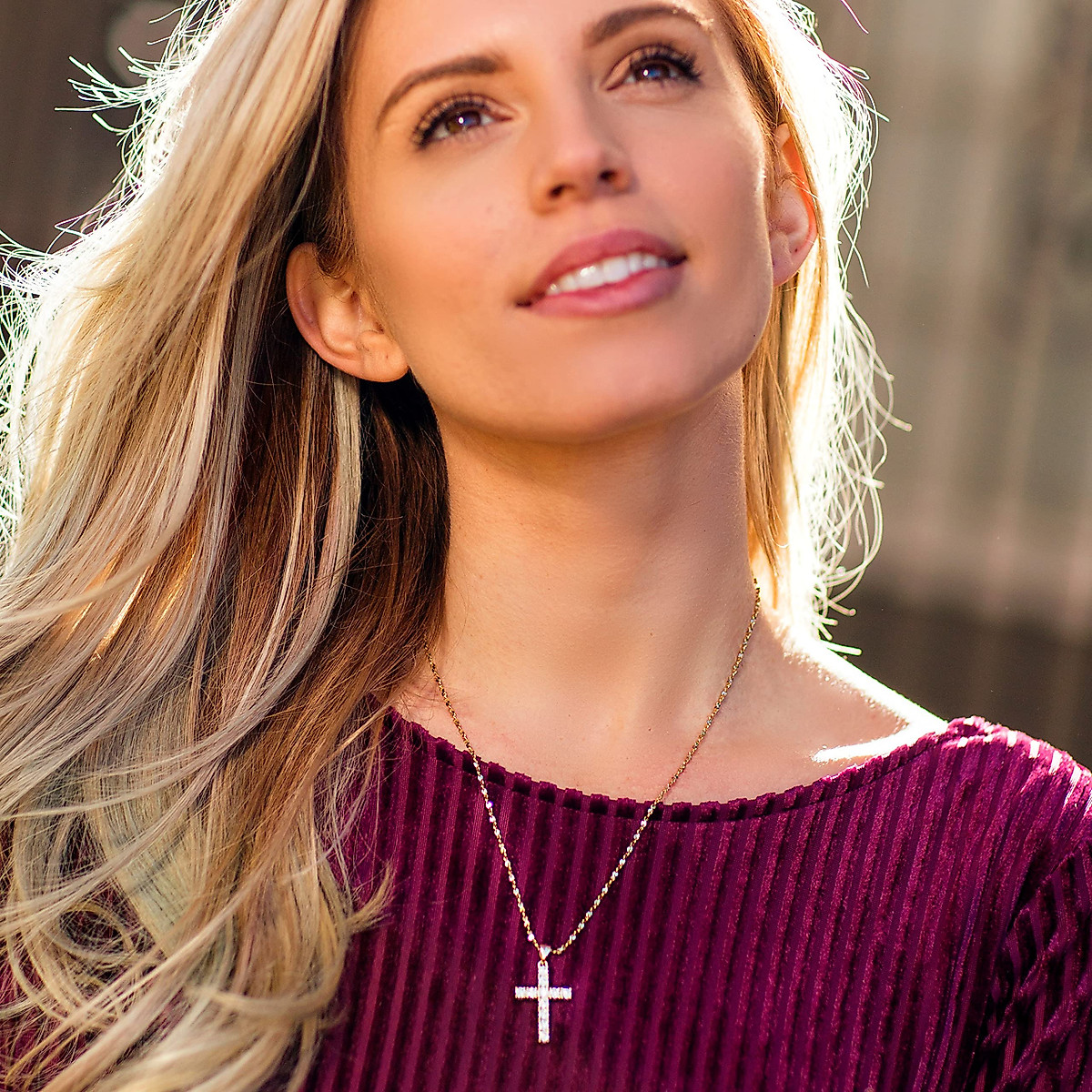 LIFETIME JEWELRY Cubic Zirconia Cross Necklace for Women & Men 24k Gold Plated