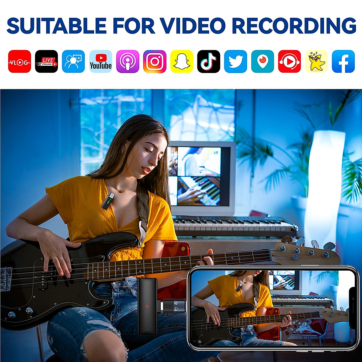 OFFBAIKU 2 Pack Wireless Lavalier Microphone for iPhone iPad Android Video Recording Mini Microphone Clip on Lav Mic with Noise Cancelling & Charging Case for Interview,Vlog,YouTube,Tiktok.