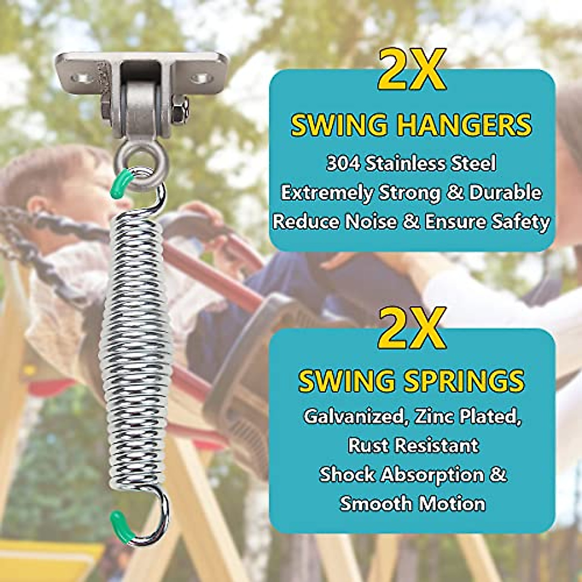 Butizone Porch Swing Hanging Kit, 304 Stainless Steel Swing Hangers and Galvanized Springs for Ceiling Mount Porch Swings and Hammock Chairs, 700 Lbs. Capacity, Set of 2