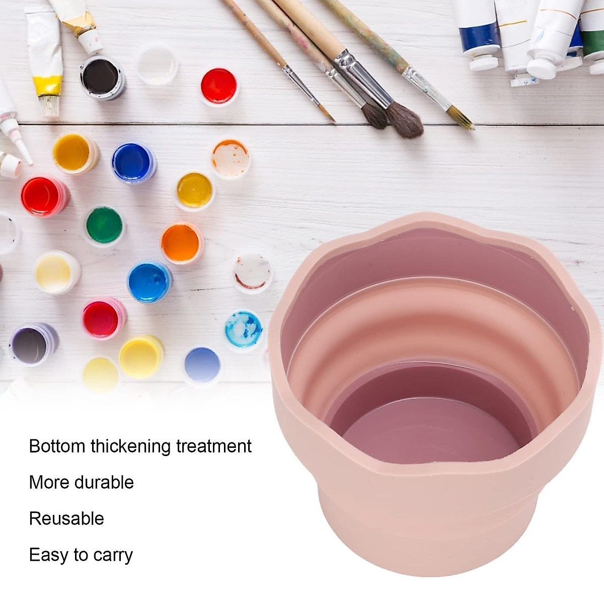 2Pcs Collapsible Paint Brush Washer, Portable Silicone Washing Bucket Brush Holder Cleaner Painting Water Cup for Watercolor Oil Painting(Pink)