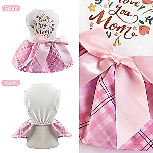 Idepet Dog Dress Love You Mom, Mother's Day Dog Dresses Puppy Skirt Pet Apparel Daisy Sleeveless Holiday Clothes for Small Dogs Girls and Cats, Pink Plaid, Medium