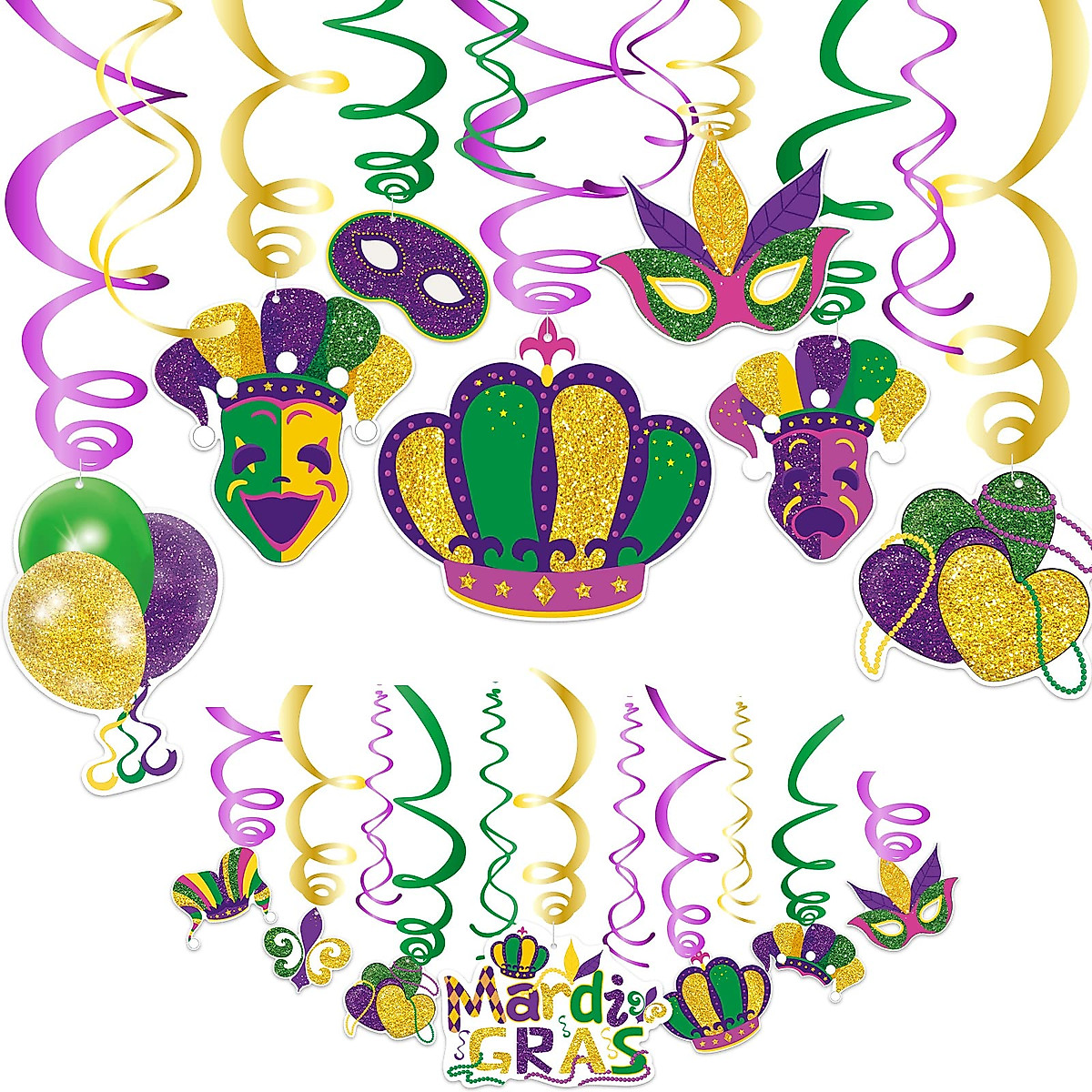 FANCY LAND Mardi Gras Hanging Decoration 30PCS Mardi Gras Swirls Ceiling Carnival Party Decoration