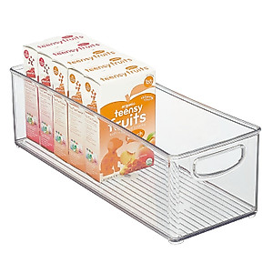 mDesign Plastic Baby Room Organizer Bin - Modern, Stackable Storage Container Box with Handles for Organizing Toys - Small Clothes and Accessories Holder - Ligne Collection - 4 Pack - Clear