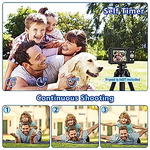 Digital Camera, Kids Camera with 32GB Card FHD 1080P 44MP Vlogging Camera for Photography with 16X Zoom, Compact Portable Point and Shoot Digital Cameras for Starters,Teens Boys Girls (Black)