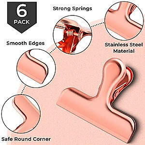 6 Pack Rose Gold Bag Clips for Food, Chip Clips Bag Clips Food Clips, Heavy Duty Snack Clips, Clips for Food Packages, Air Tight Seal for Home Office Kitchen
