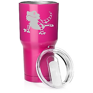 Smooth Body Tumbler Stainless Steel Vacuum Insulated Travel Mug Cup Gift Bearded Dragon Lizard (30 oz, Hot Pink)