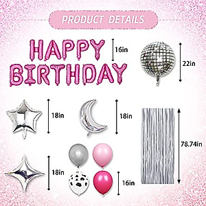 Refavor Disco Birthday Party Decorations - 60pcs Western Disco Party Decorations Pink Silver Backdrop Disco Ball Hot Pink Happy Birthday Balloons Decor Birthday Decorations Supplies Cowgirls Women
