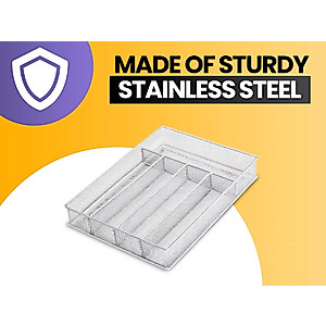 YBM Home Stainless Steel Silverware Tray Organizer for Kitchen Utensils, In-Drawer Cutlery Tray Mesh Utensil Drawer Organizer with 6 Compartments for Kitchen and Office