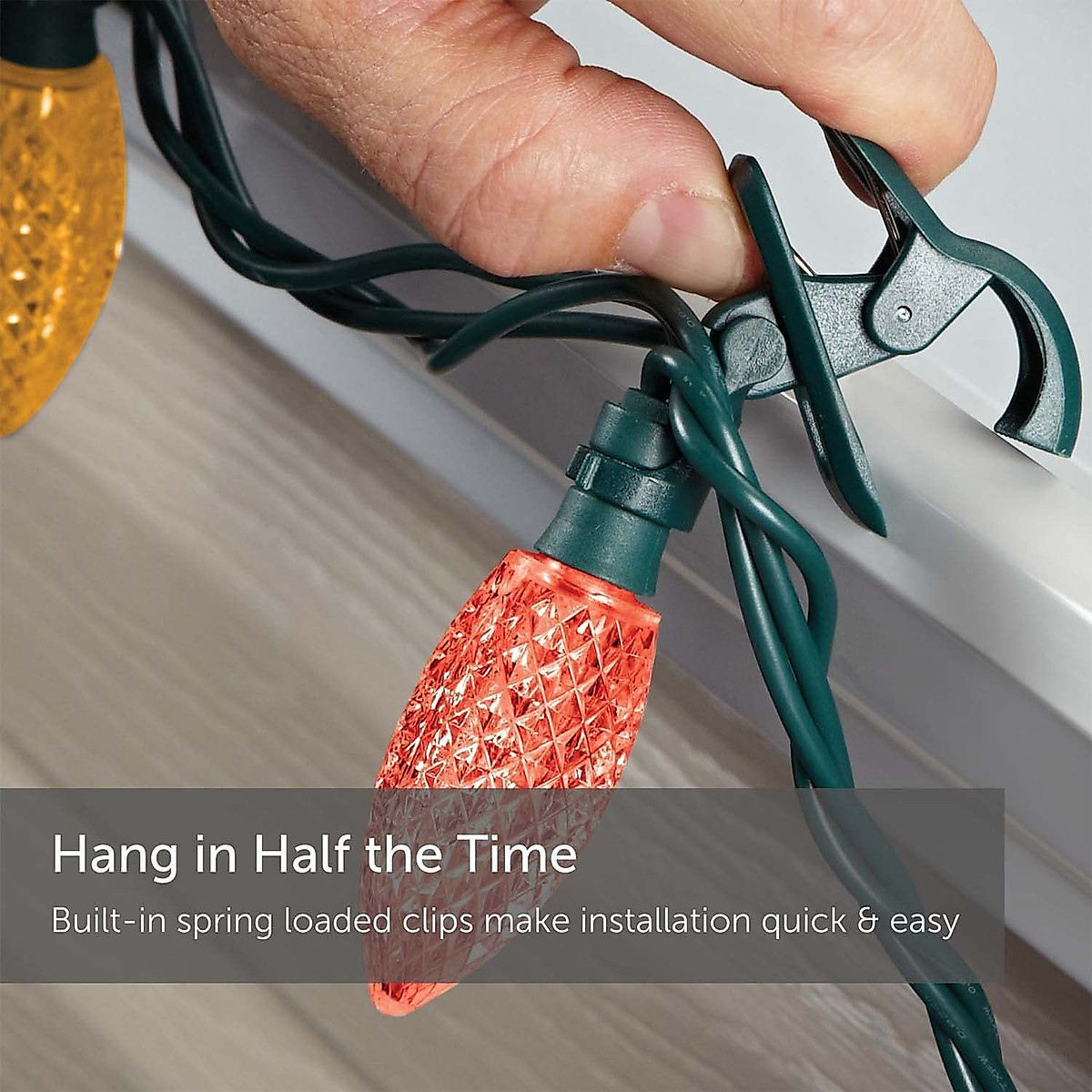 Noma C9 LED Quick Clip Christmas Lights | Built-in Clip-On String Lights | 100 Multi-Color Bulbs | 66.8 Foot Strand 