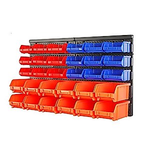 HORUSDY Wall Mounted Storage Bins Parts Rack 30PC Organizer Garage Plastic Shop Tool for Men's Gift