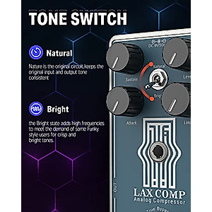 Donner Compressor Guitar Pedal, Lax Comp Compressor Pedal for Electric Guitar and Bass, Classic Peak Limiter Style Compressor with 2 Band EQ Boost Effect Pure Analog True Bypass