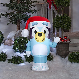 Bluey Christmas Airblown Inflatable in Santa Hat Bluey, 3.5 ft Tall, Blue
